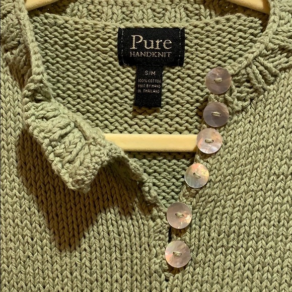 PURE | Sweaters | Pure Handknit Sweatergreen Sage Sz Sm Cropped | Poshmark